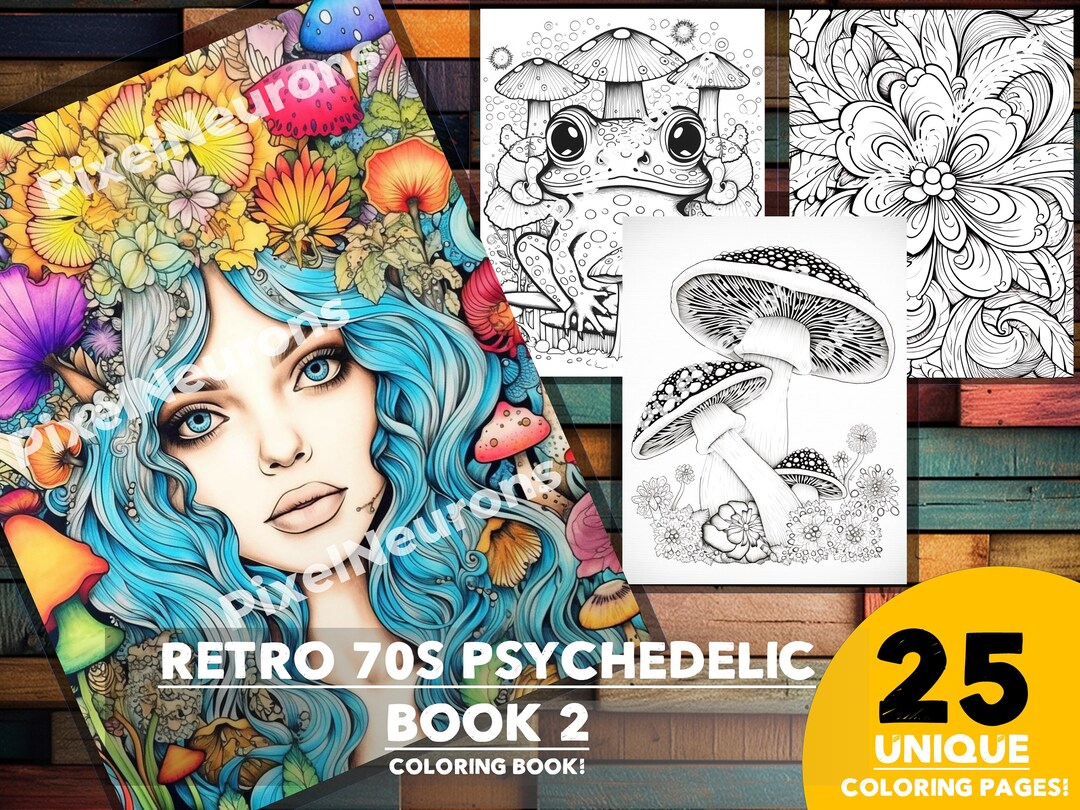 Retro 70s Psychedelic Coloring Book-2, 25 Designs (printable Pages) - Etsy
