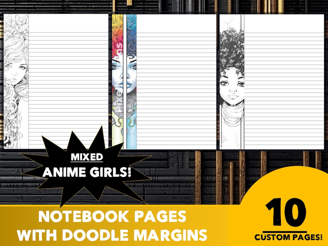 Diverse Anime Girl Doodle Coloring Notebook Pages - Customizable ...
