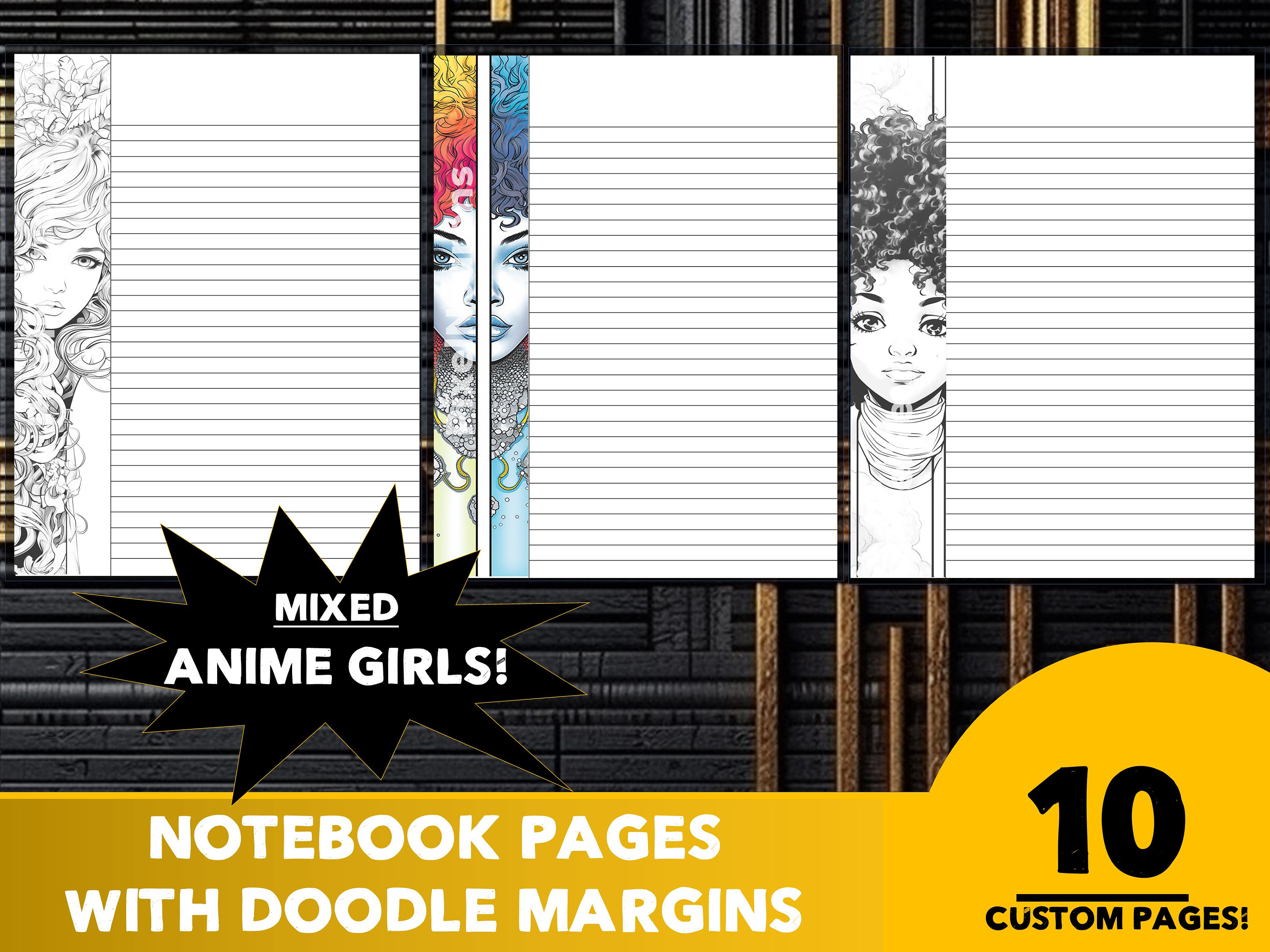 Diverse Anime Girl Doodle Coloring Notebook Pages - Customizable ...