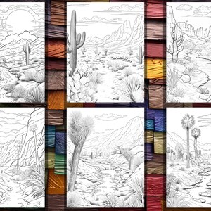 Printable Desert Landscape Coloring Book - Cactus, Rivers, Sunset, Sand ...