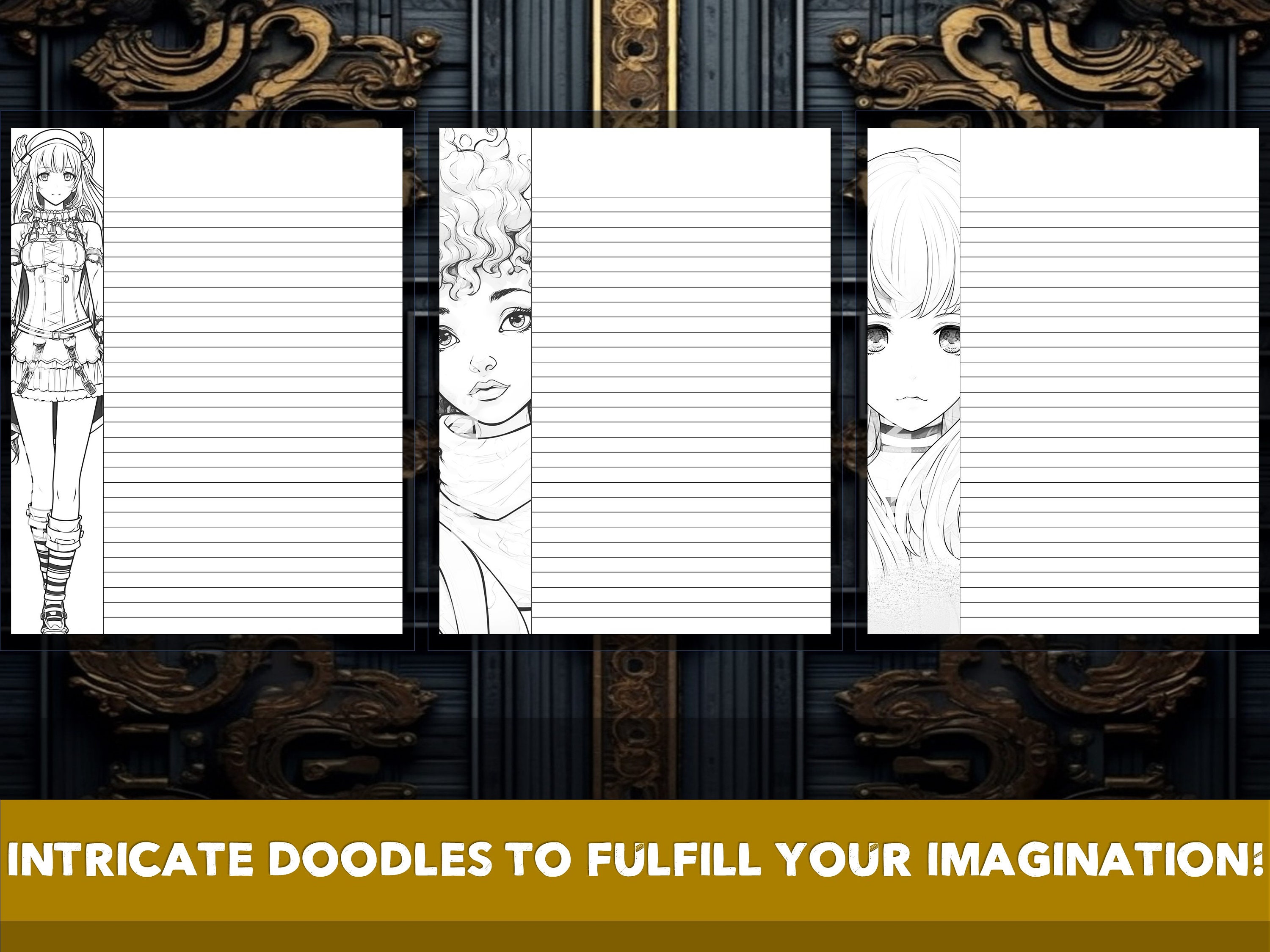 Diverse Anime Girl Doodle Coloring Notebook Pages - Customizable ...