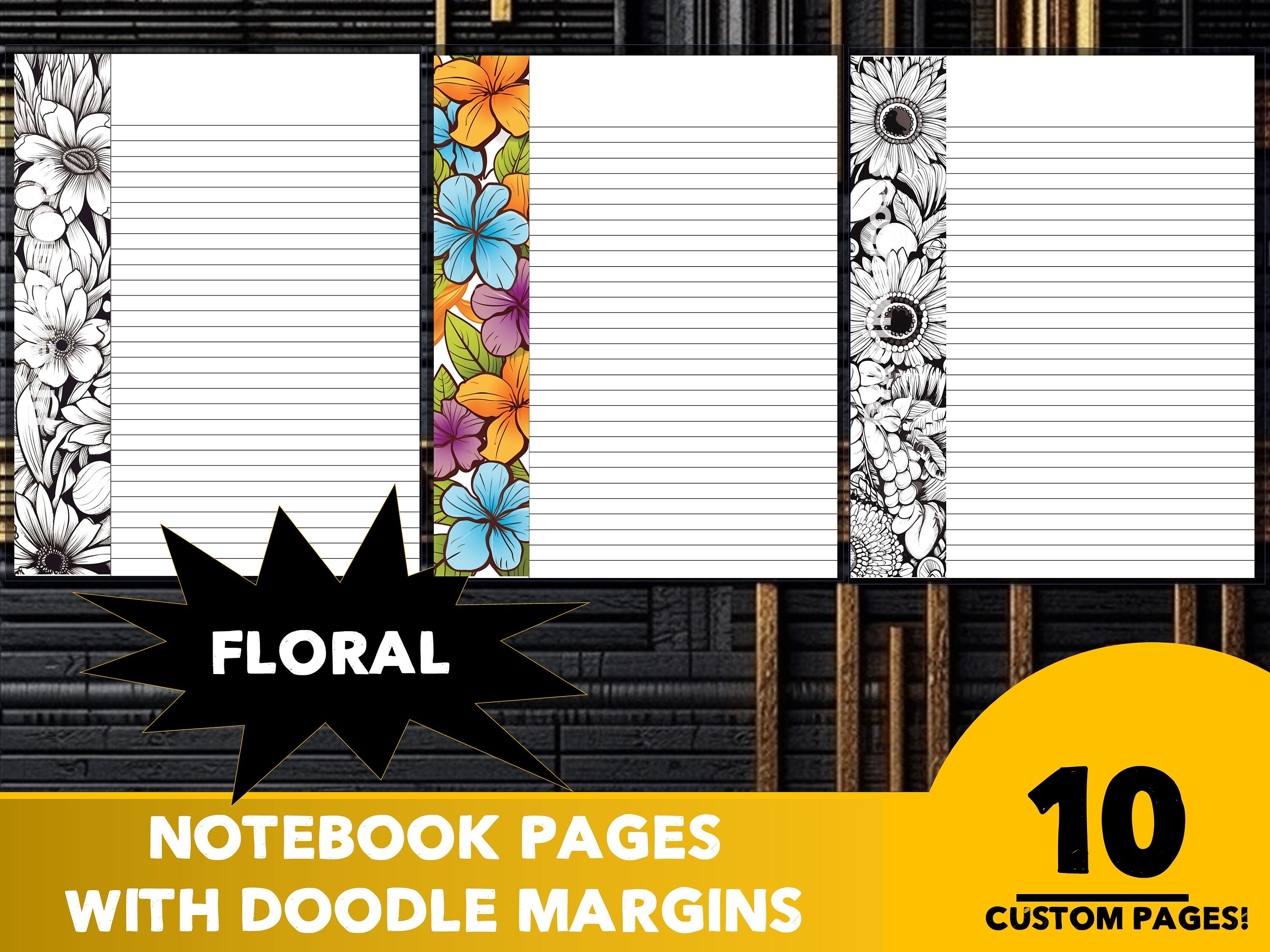 Floral Pattern Custom Notebook Pages - College Ruled, Printable ...