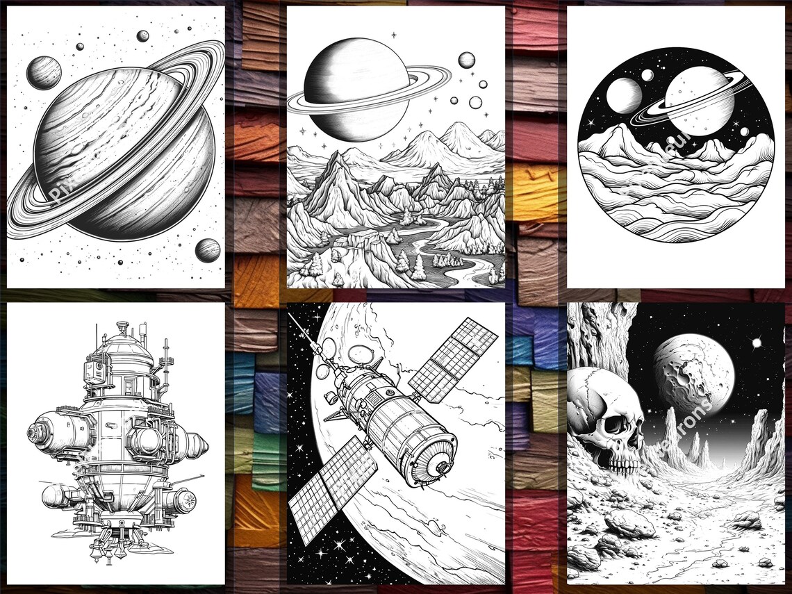 Galactic Adventures Coloring Book – 25 Space Illustrations (digital ...
