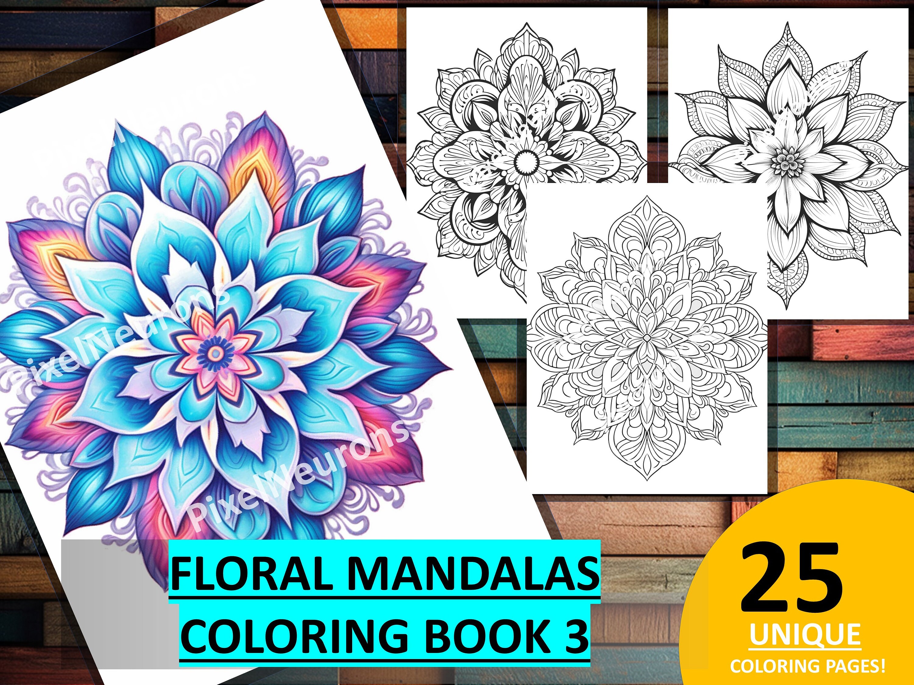 Floral Mandalas Coloring Book 3, 25 Intricate Designs, Printable Pages ...