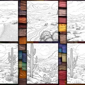 Printable Desert Landscape Coloring Book - Cactus, Rivers, Sunset, Sand ...