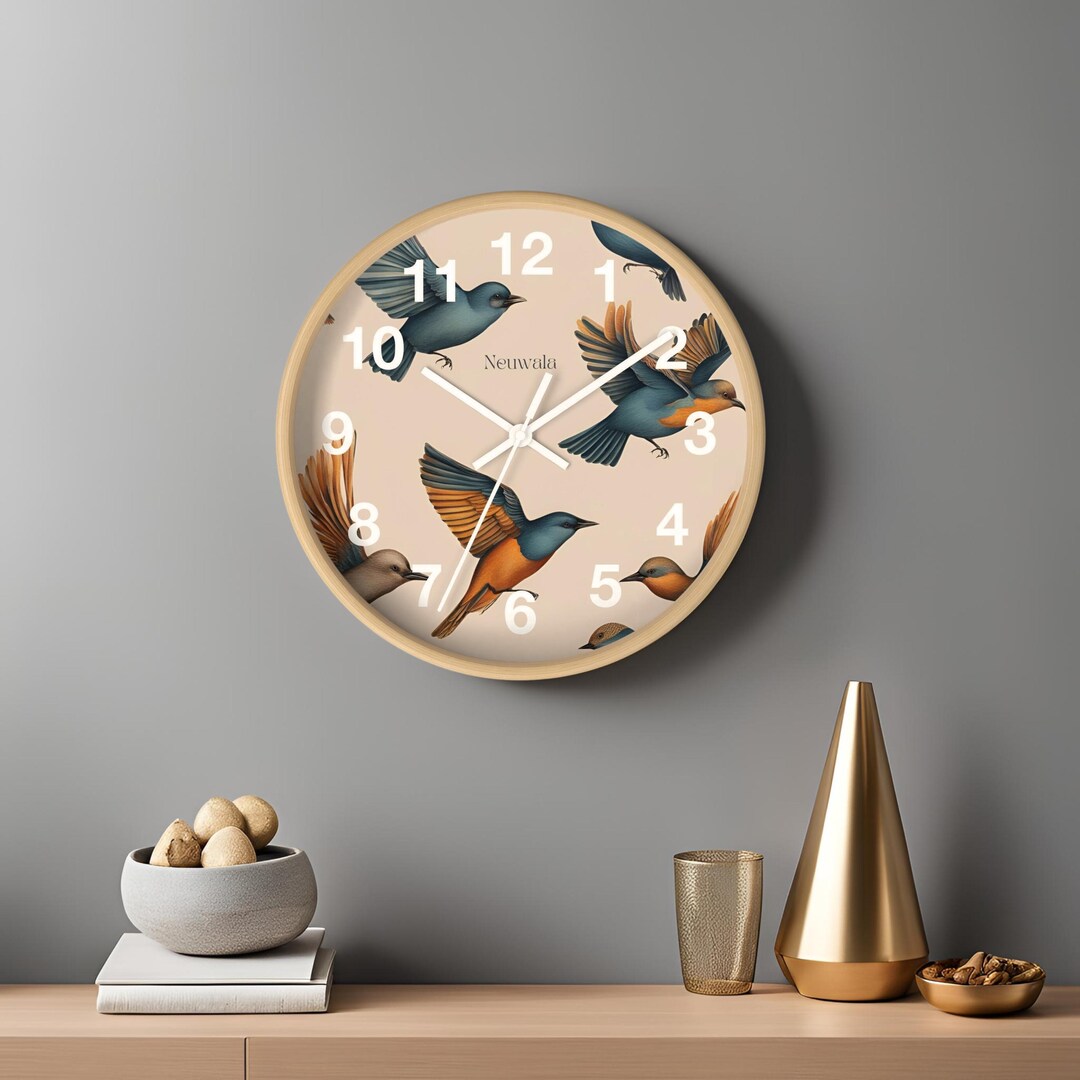 Flying Birds Art Wall Clock, Clock With Numbers, Wood Frame Wall Clock ...