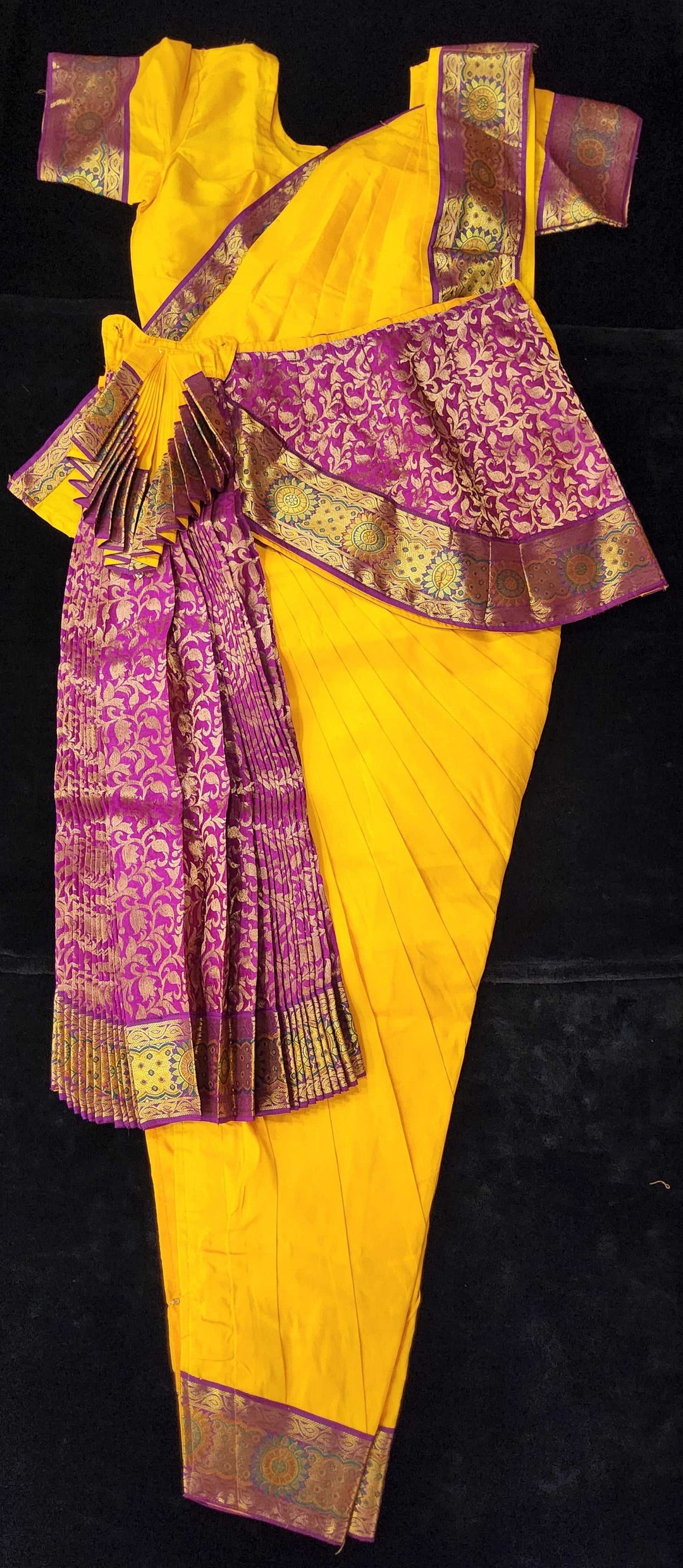 Bharatnatyam Dress | Yellow With Pink | Silk Cotton With Contrast ...