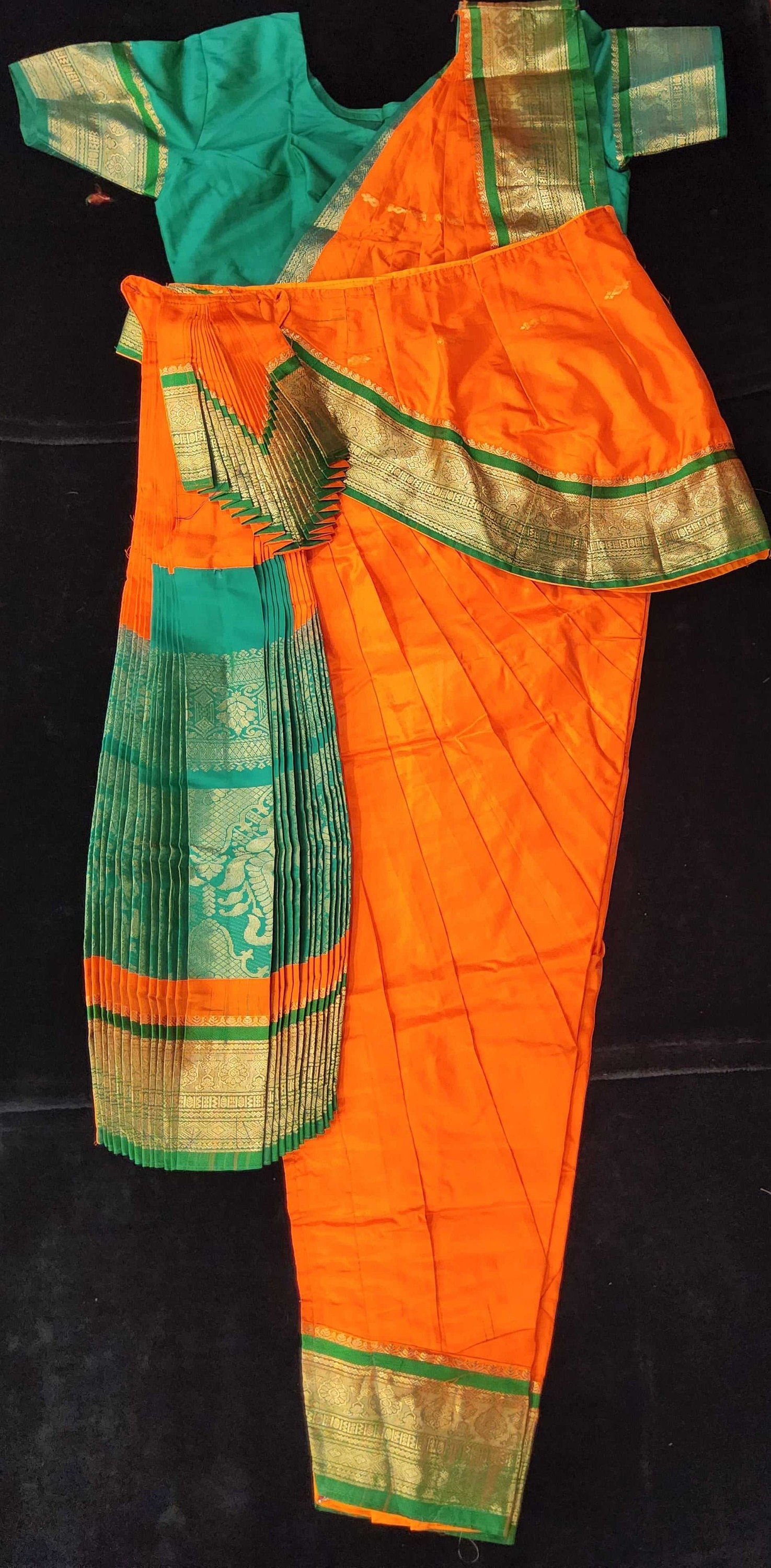 Bharatnatyam Dress | Orange With Green | Dharmavaram Silk | Readymade ...