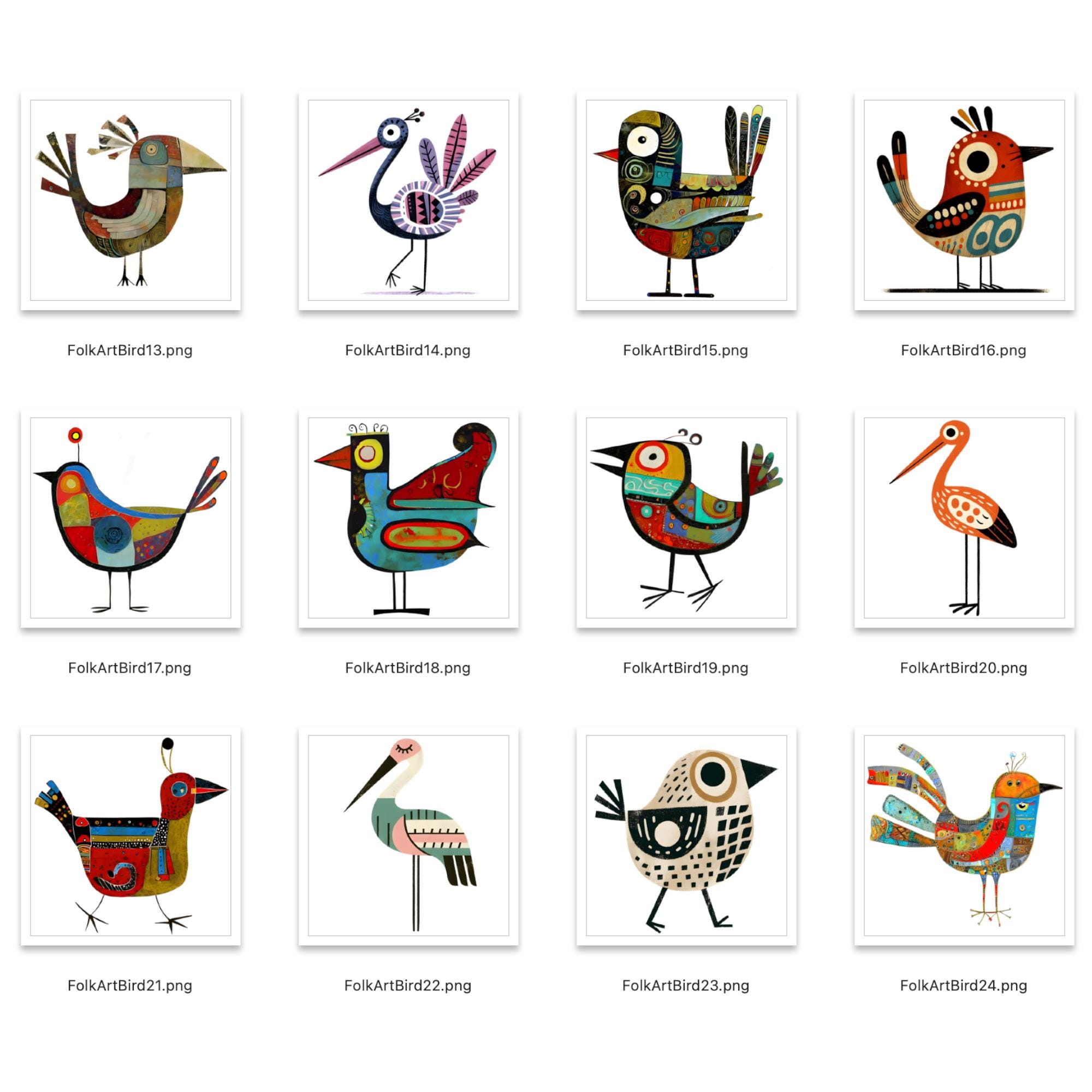 Colorful Folk Art Bird Clipart: Scrapbooking & Decoupage (PNG ...