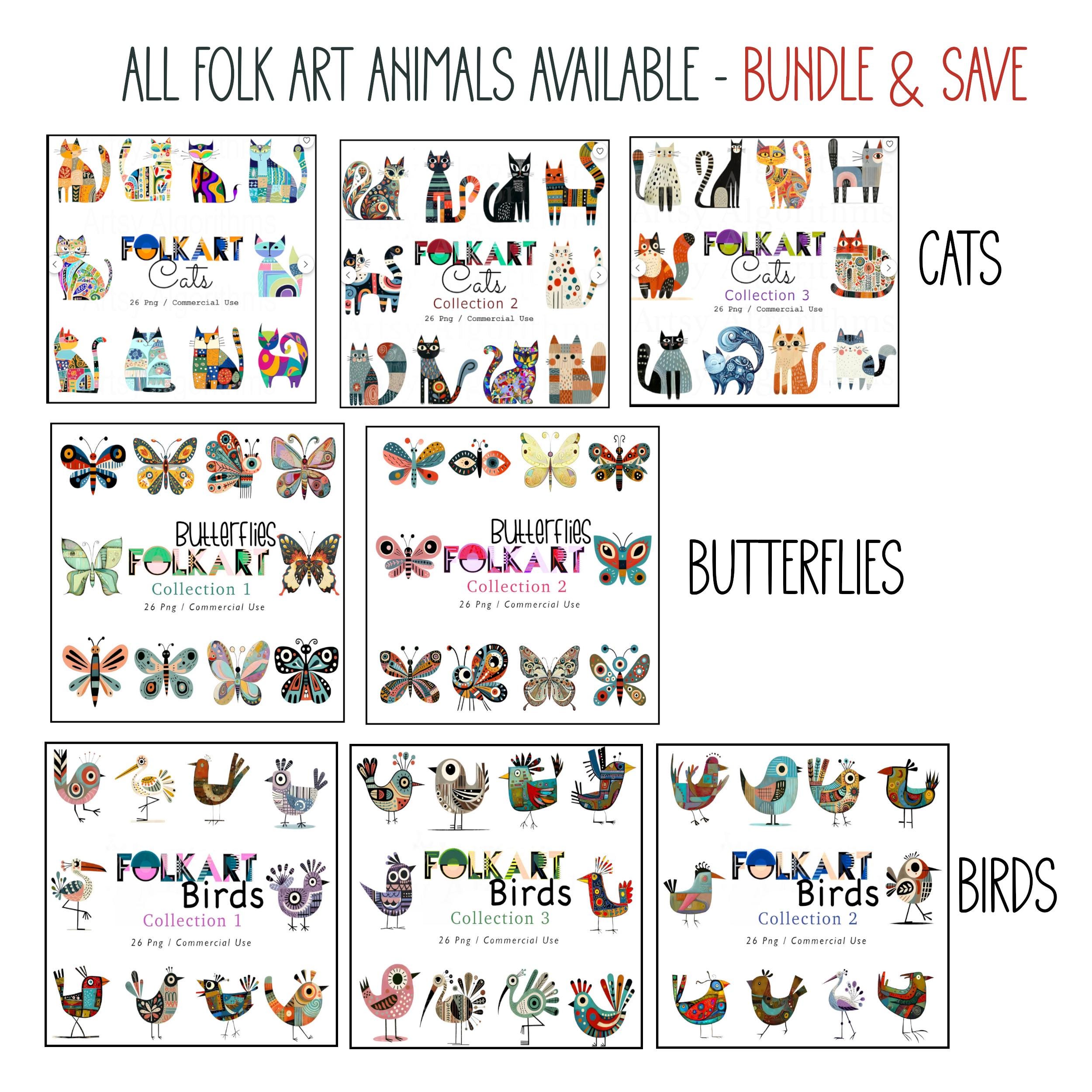 Colorful Folk Art Bird Clipart: Scrapbooking & Decoupage (PNG ...