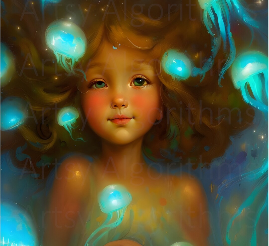 LITTLE MERMAID#3, Mermaid-core Art, Undersea Art, Jellyfish Art ...