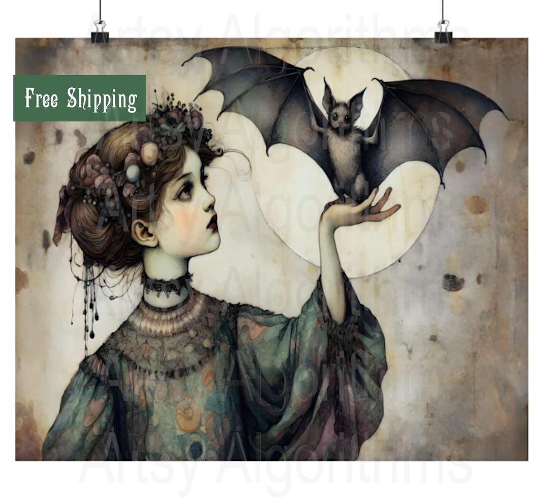 HER LITTLE DARLING 4, Victorian Bat Poster, Gothic Wall Decor ...