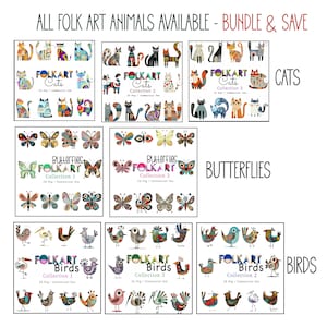 Folk Art Cat Clipart: Colorful Whimsical Cats (commercial Use, 26 Pngs ...