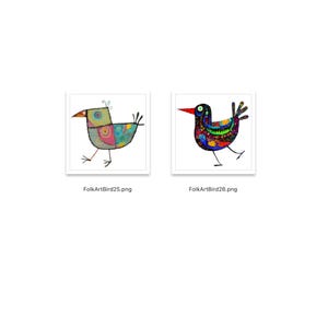 Colorful Folk Art Bird Clipart: Scrapbooking & Decoupage (PNG ...