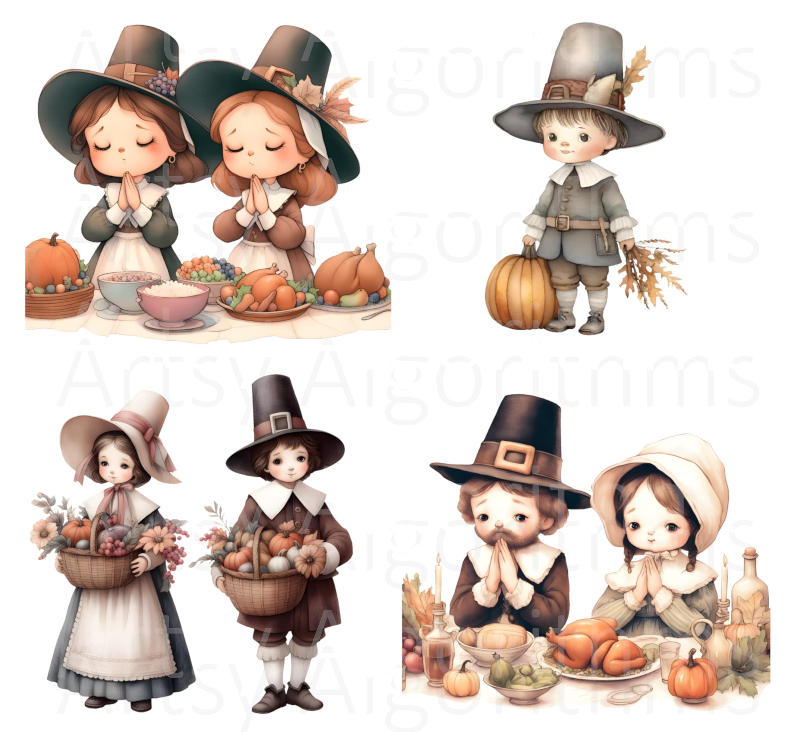 Thanksgiving Pilgrims Clipart, Holiday PNG Images (digital Download) - Etsy