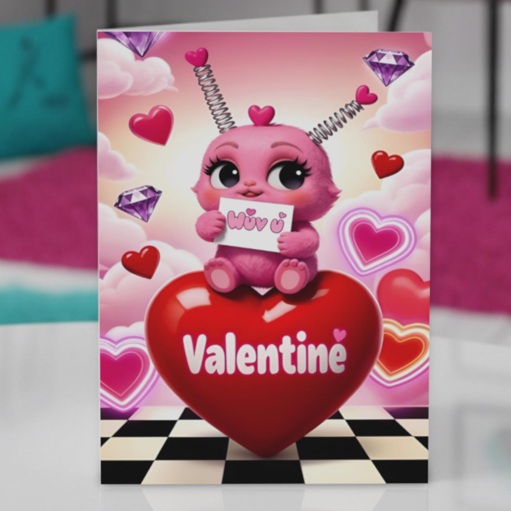 Fluffy Pink Valentine Creature Greeting Cards - Etsy