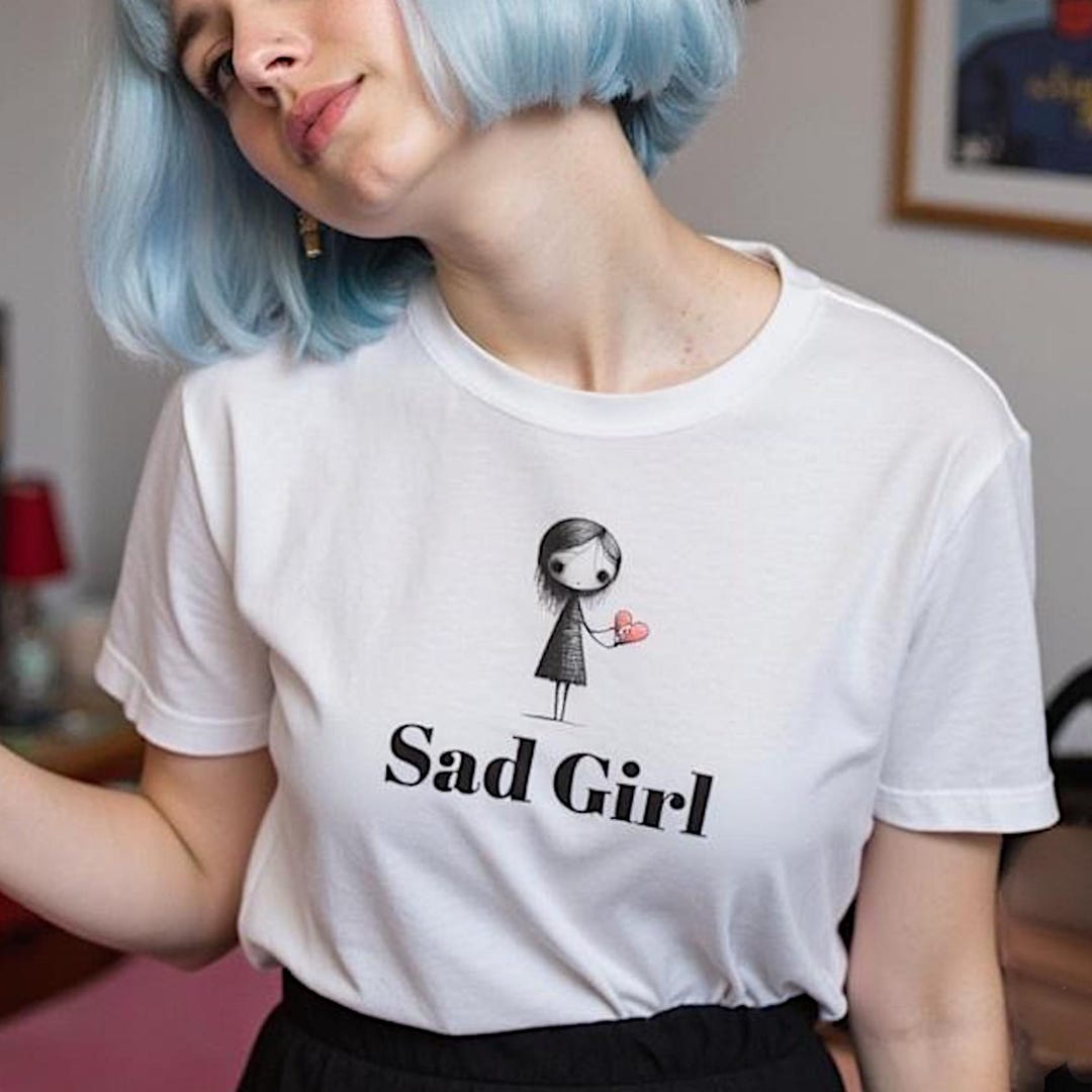 Sad Girl Tshirt, Emo Girl Shirt, Goth Girl Tshirt, Doodle Art Girl ...