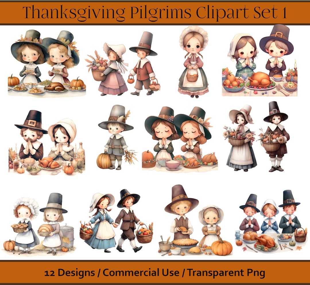 THANKSGIVING PILGRIMS 1, Holiday Clipart, Thanksgiving Png, Pumpkin ...