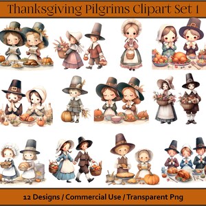 Thanksgiving Pilgrims Clipart, Holiday PNG Images (digital Download) - Etsy