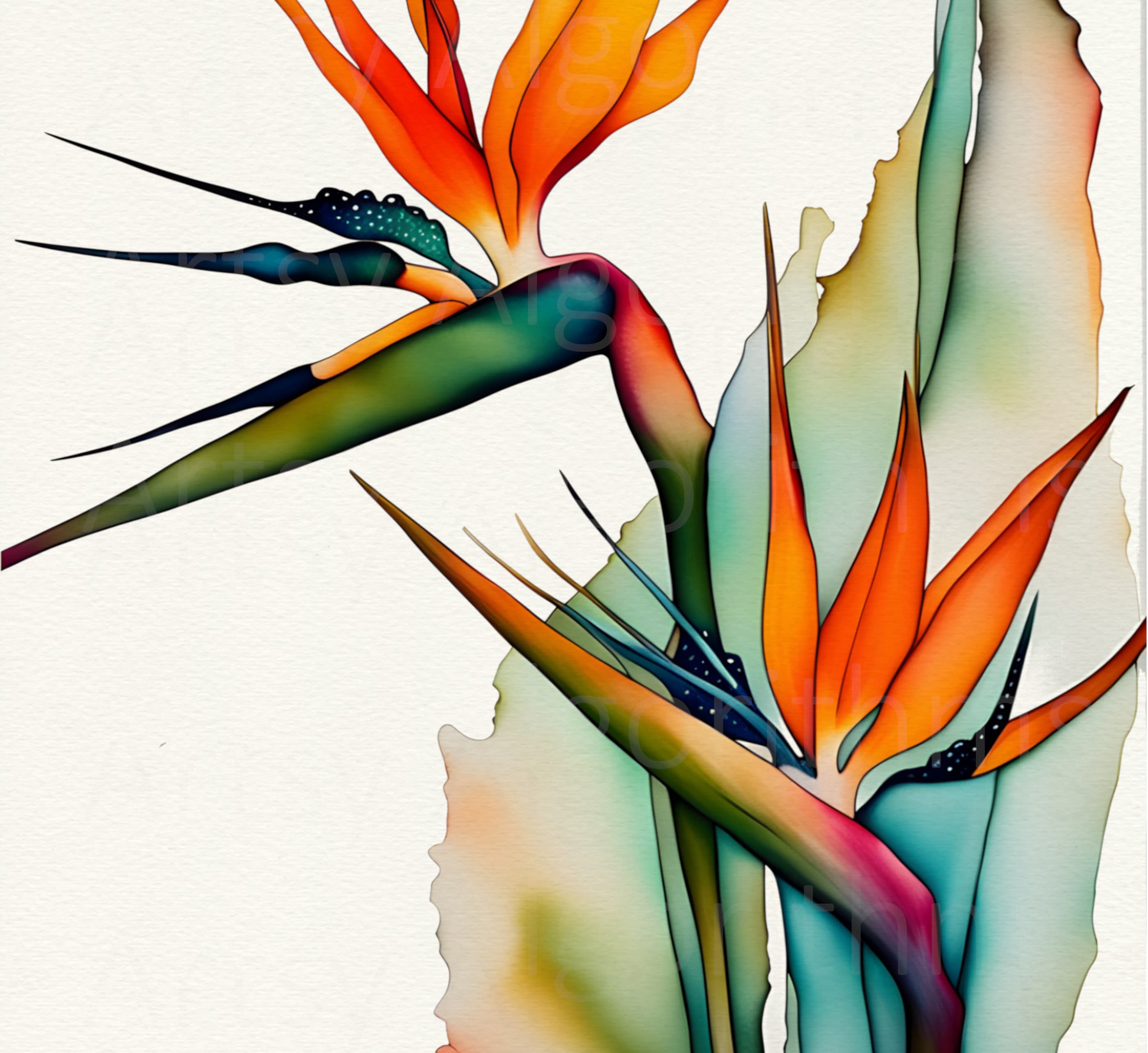 BIRD OF PARADISE, Digital Art, Colorful Plant Art, Flower Art, Tropical ...