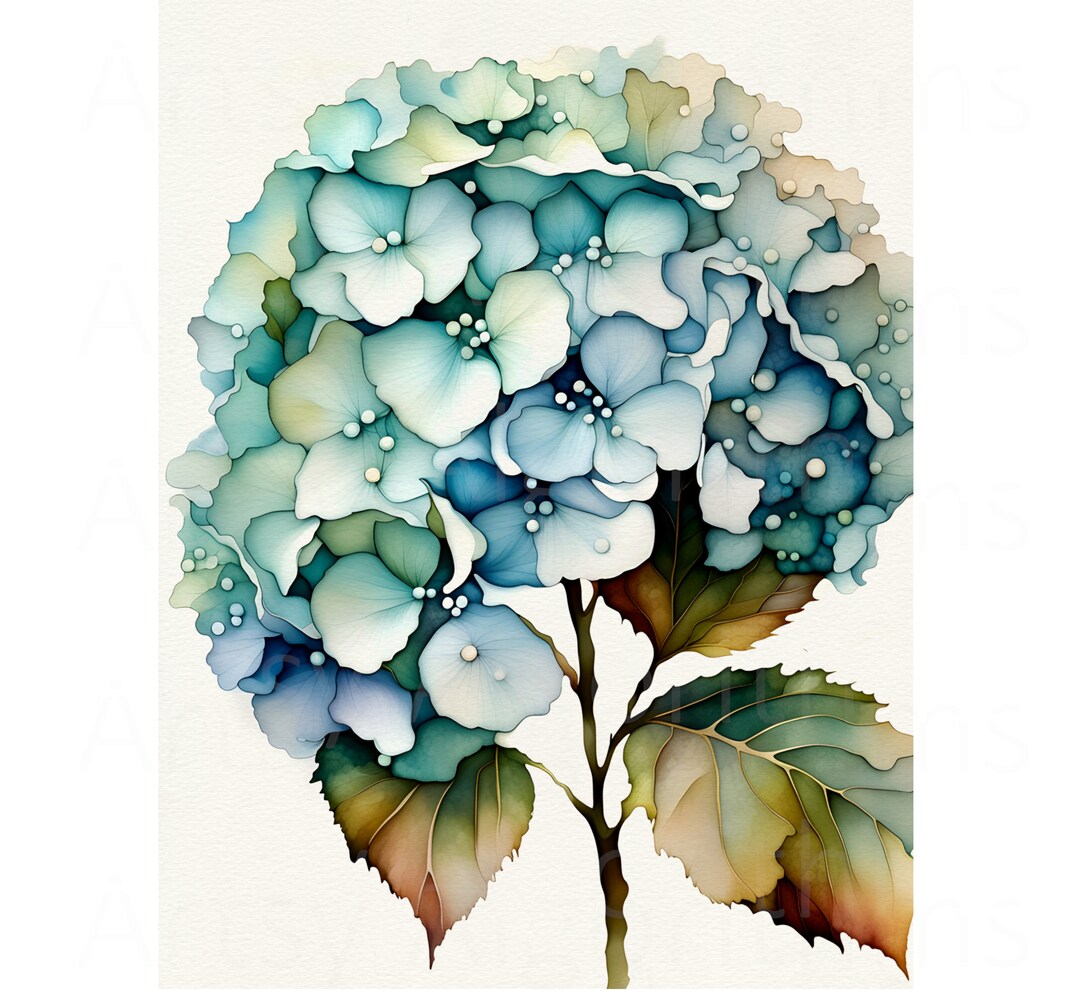 BLUE HYDRANGEA, Digital Art, Gardener Gift, Flower Art, Garden Flower ...