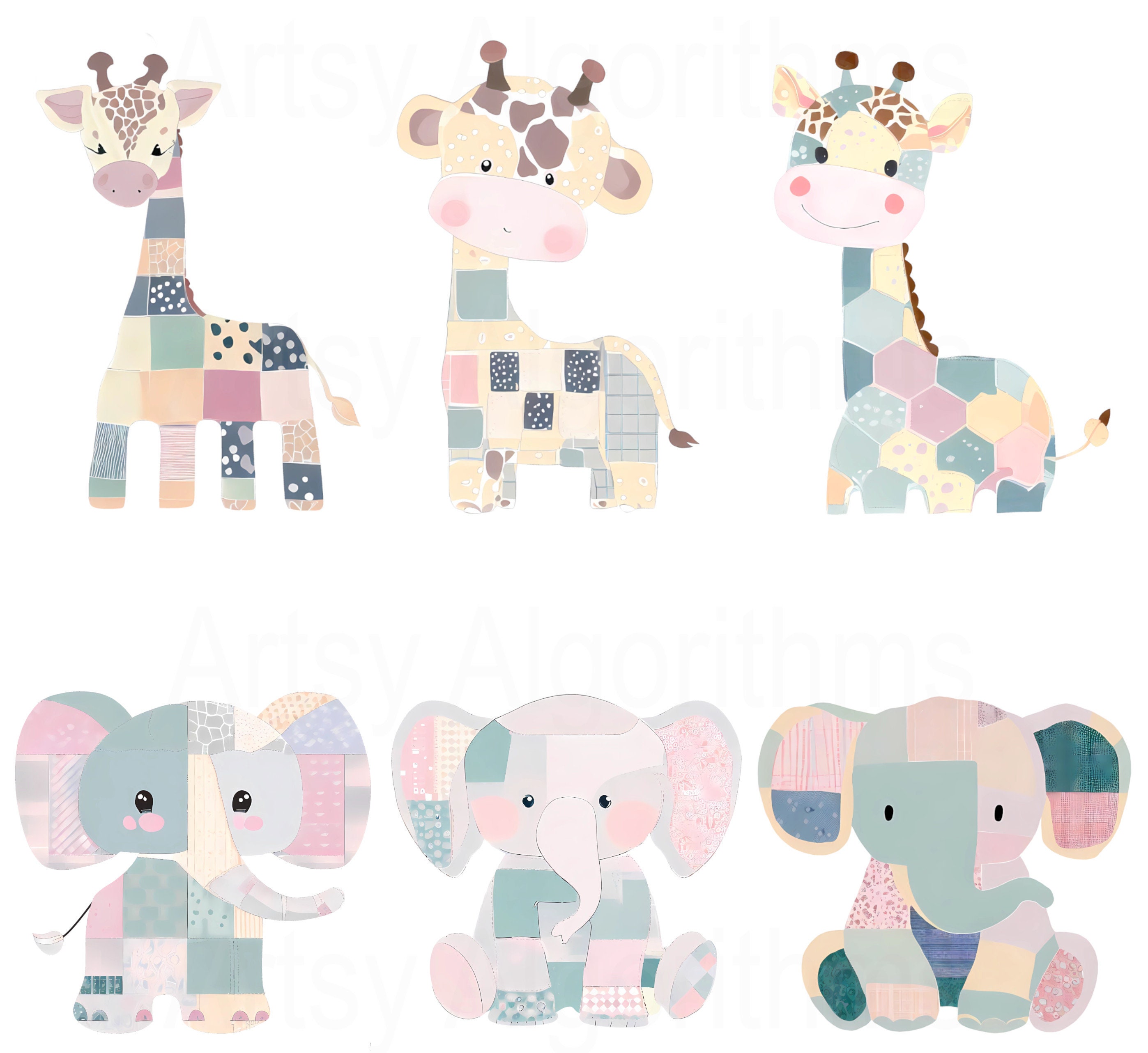 PATCHWORK ANIMALS, Nursery Clipart, Baby Animal Png, Pastel Animals ...