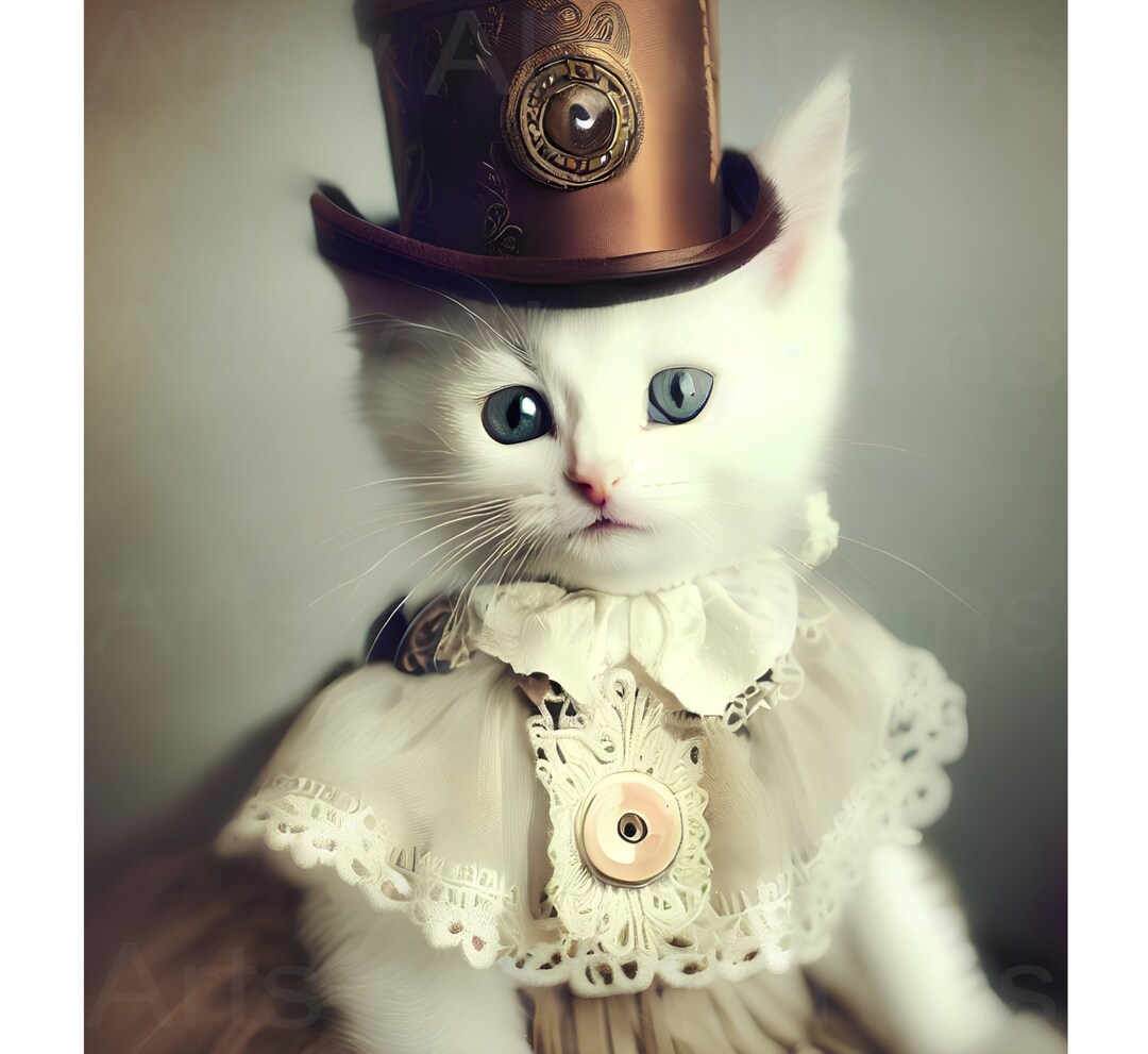 STEAMPUNK KITTY Poster, Fancy Cat Art, - Etsy