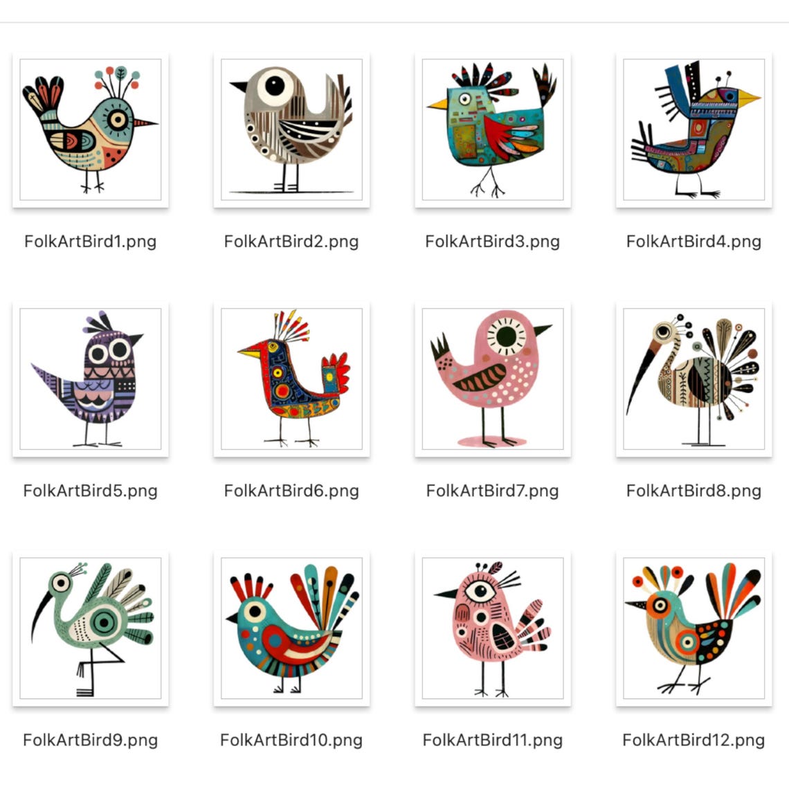FOLK ART BIRDS-3, Cute and Quirky Clipart Birds for Many Art and ...