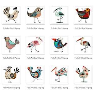 FOLK ART BIRDS-3, Cute and Quirky Clipart Birds for Many Art and ...