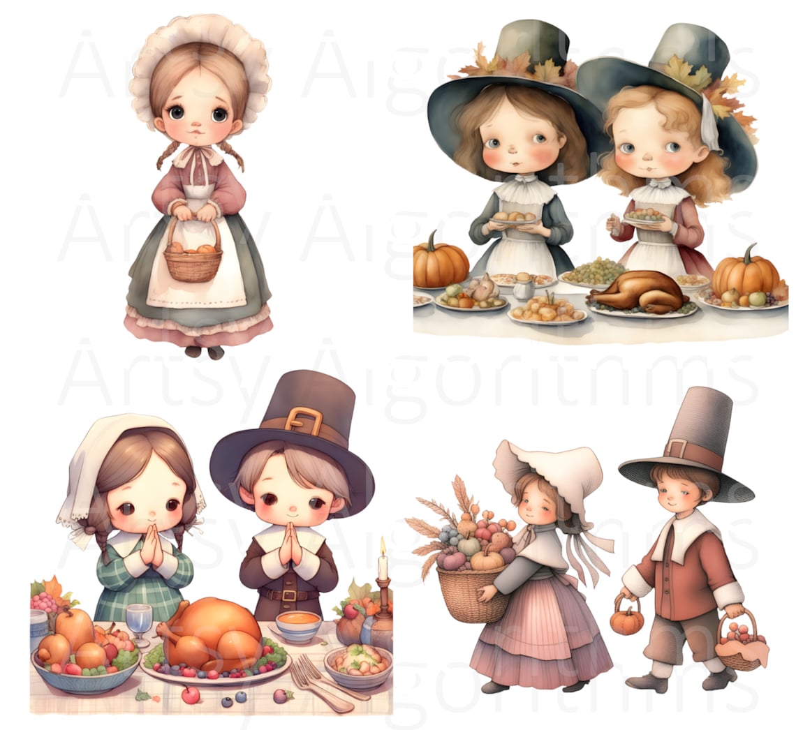 THANKSGIVING PILGRIMS 1, Holiday Clipart, Thanksgiving Png, Pumpkin ...