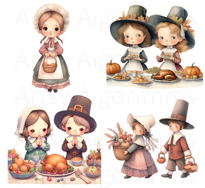 THANKSGIVING PILGRIMS 1, Holiday Clipart, Thanksgiving Png, Pumpkin ...