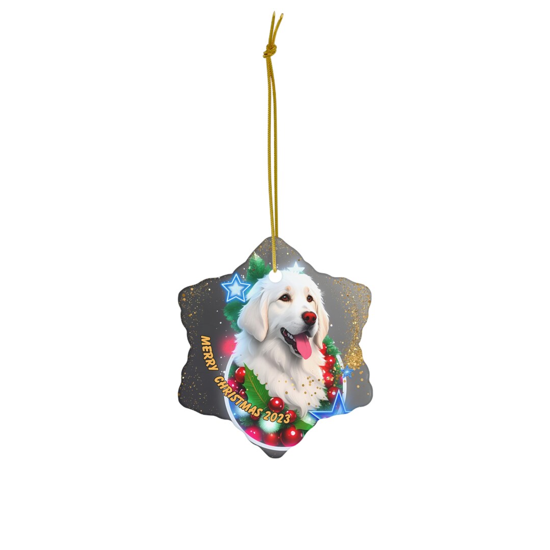 White Christmas Dog 2023 Ceramic Ornament 6 Gold Merry - Etsy