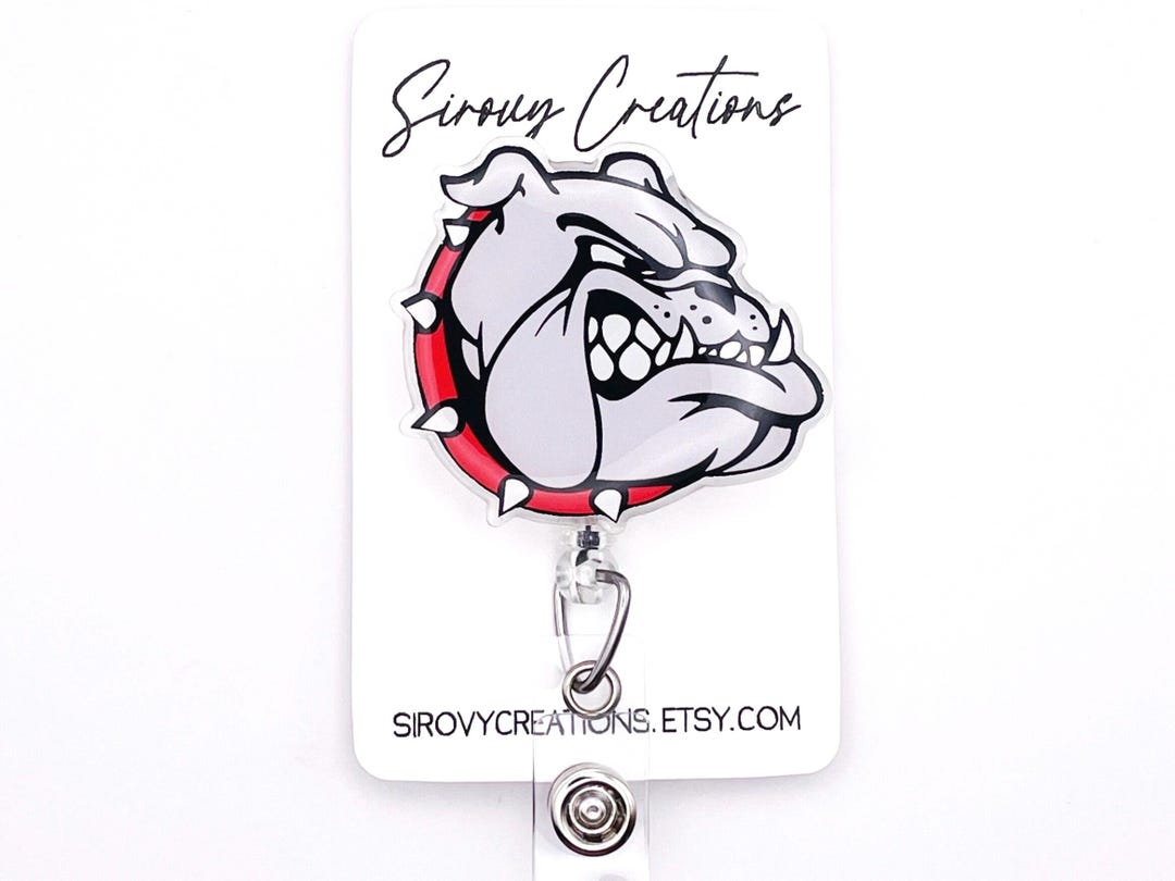 Bulldog Mascot Badge Reel: Teacher ID Holder, Alligator or Belt Clip - Etsy