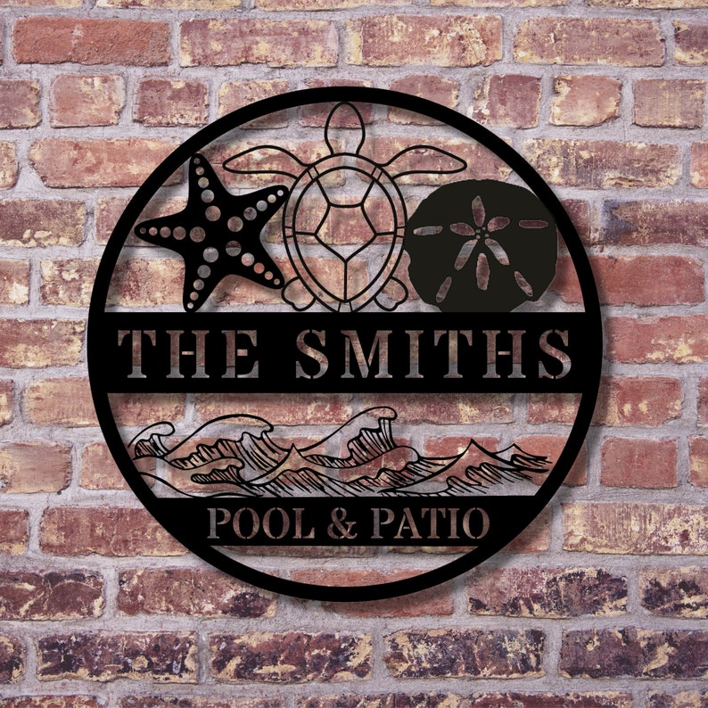 Personalized Family Poolside Sign, Swimming Pool Metal Sign, Tiki Bar ...