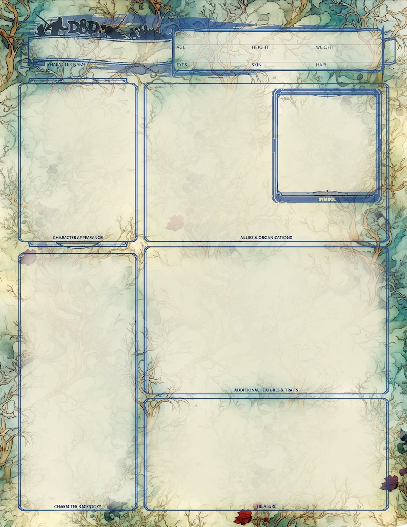 Character Sheet D&D Style Player Sheet Printable and Fillable Pdf ...