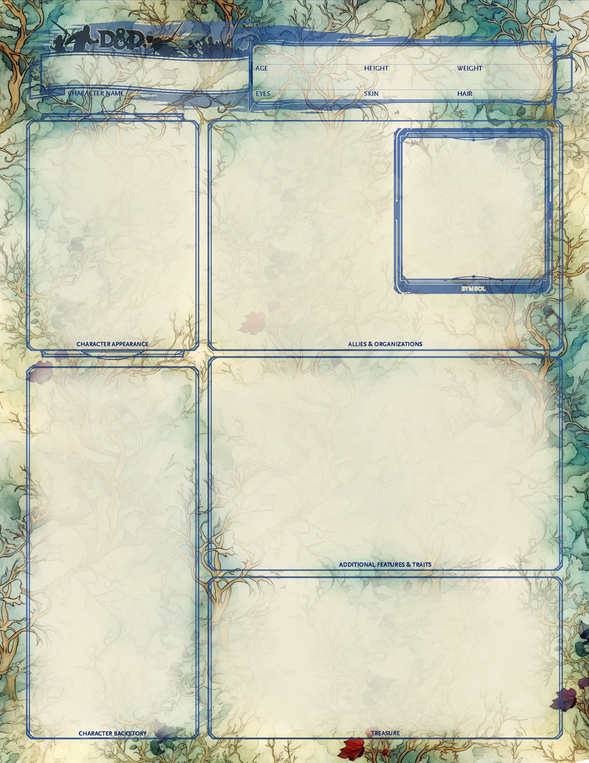 Character Sheet D&D Style Player Sheet Printable and Fillable Pdf ...