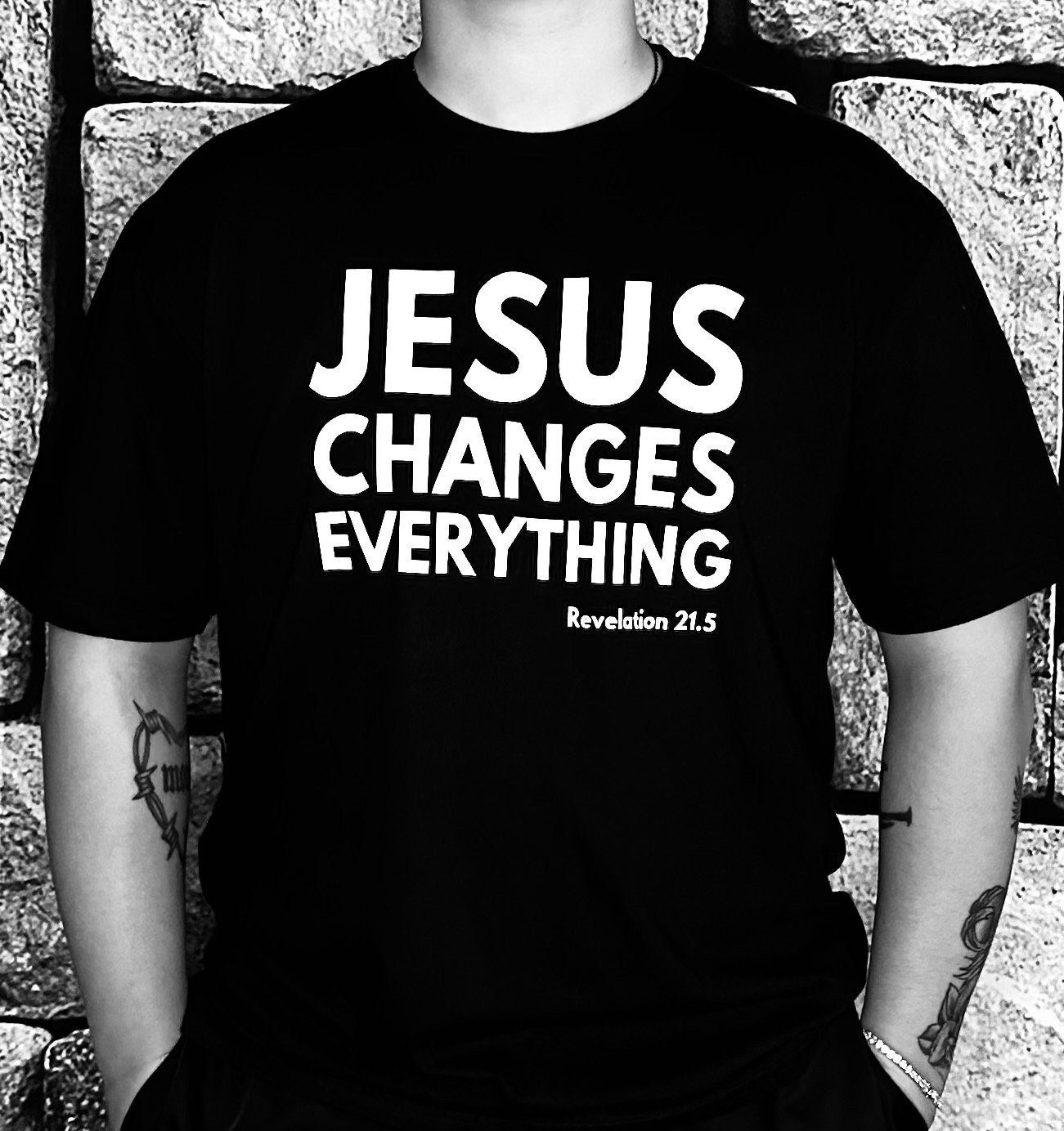 Jesus Changes Everything,christian T-shirt,black and White, Christian ...
