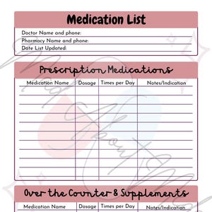 Printable Medication List, Fillable Medication List - Keep Track of ...