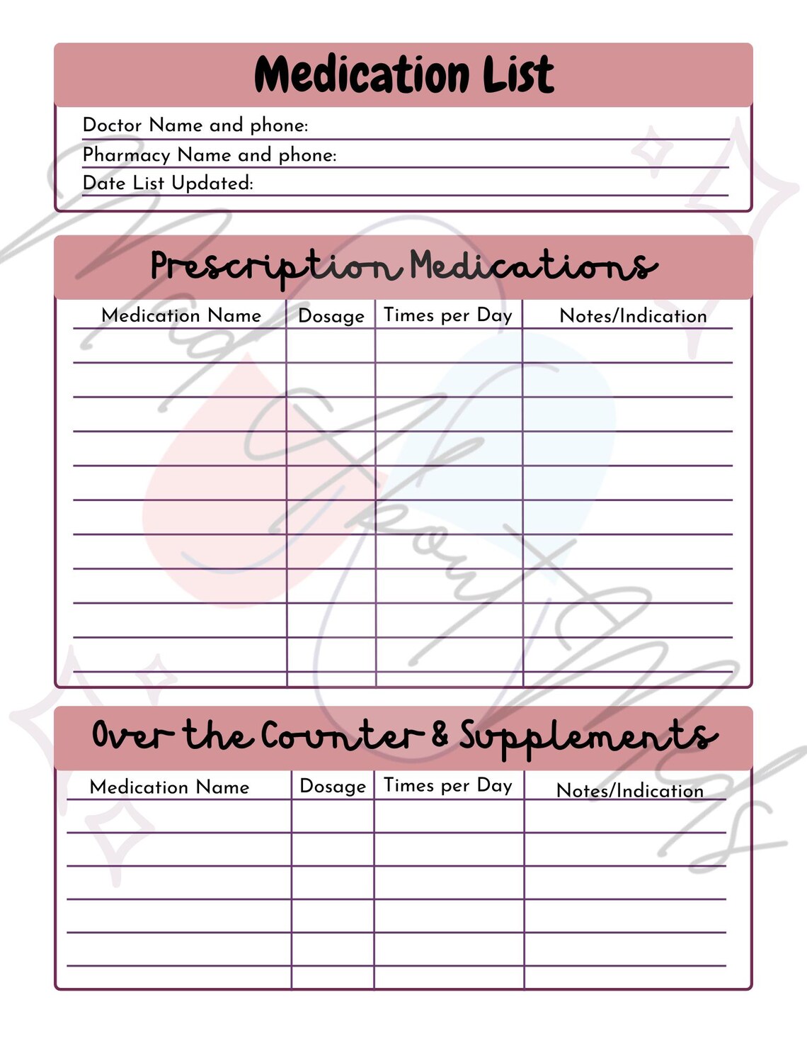 Printable Medication List, Fillable Medication List - Keep Track of ...