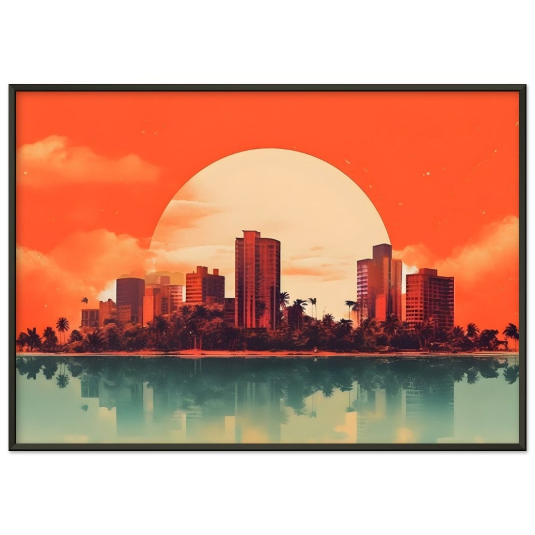 Sunset Urban Island | Skyscrapper Skyline | Premium Matte Paper Metal ...