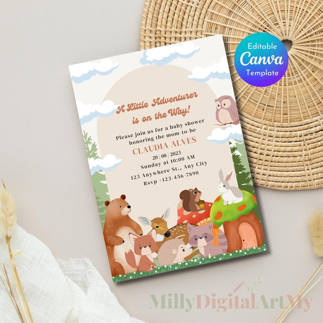 Editable Woodland Baby Shower Invitation Cute Animals Theme, Woodland ...
