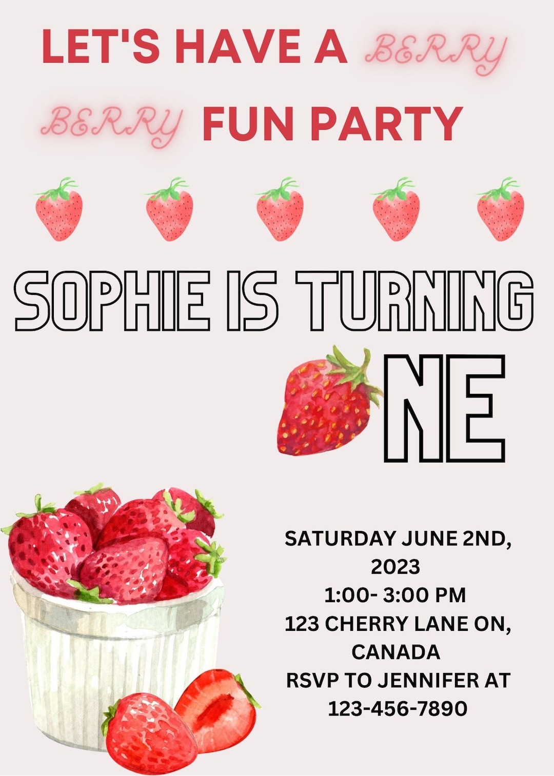 Berry Themed Birthday Party Invitation One Year Old Birthday - Etsy