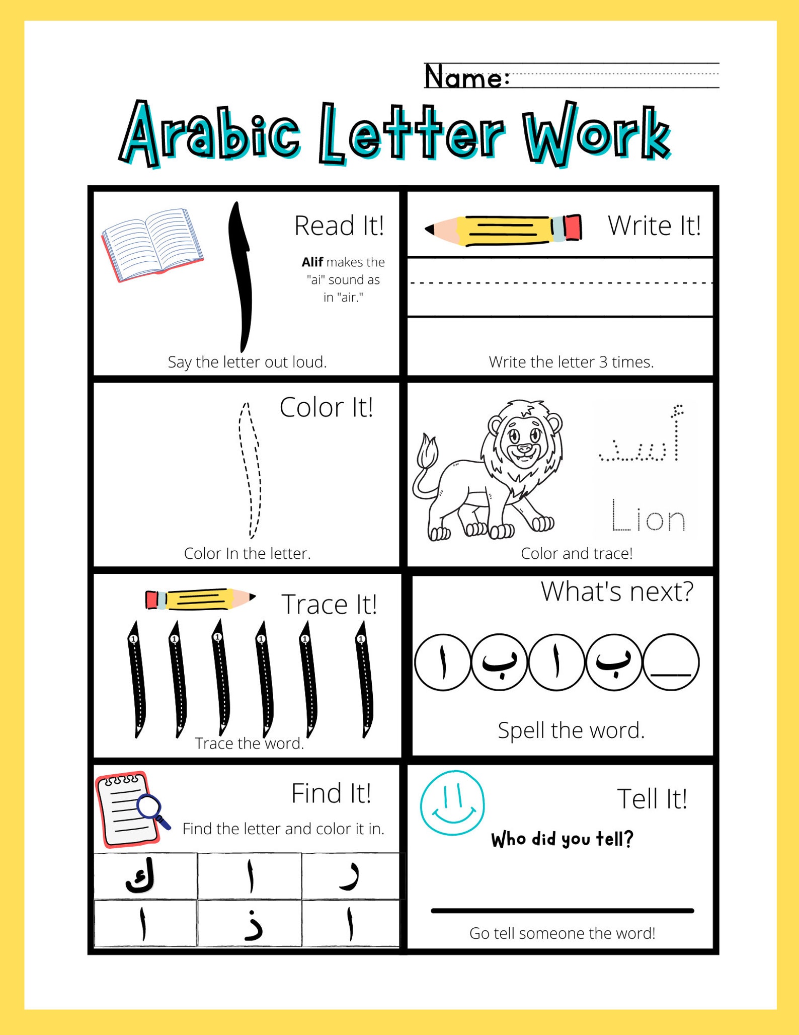 Printable Arabic Alphabet Worksheet, Arabic Letter Games, Learning ...