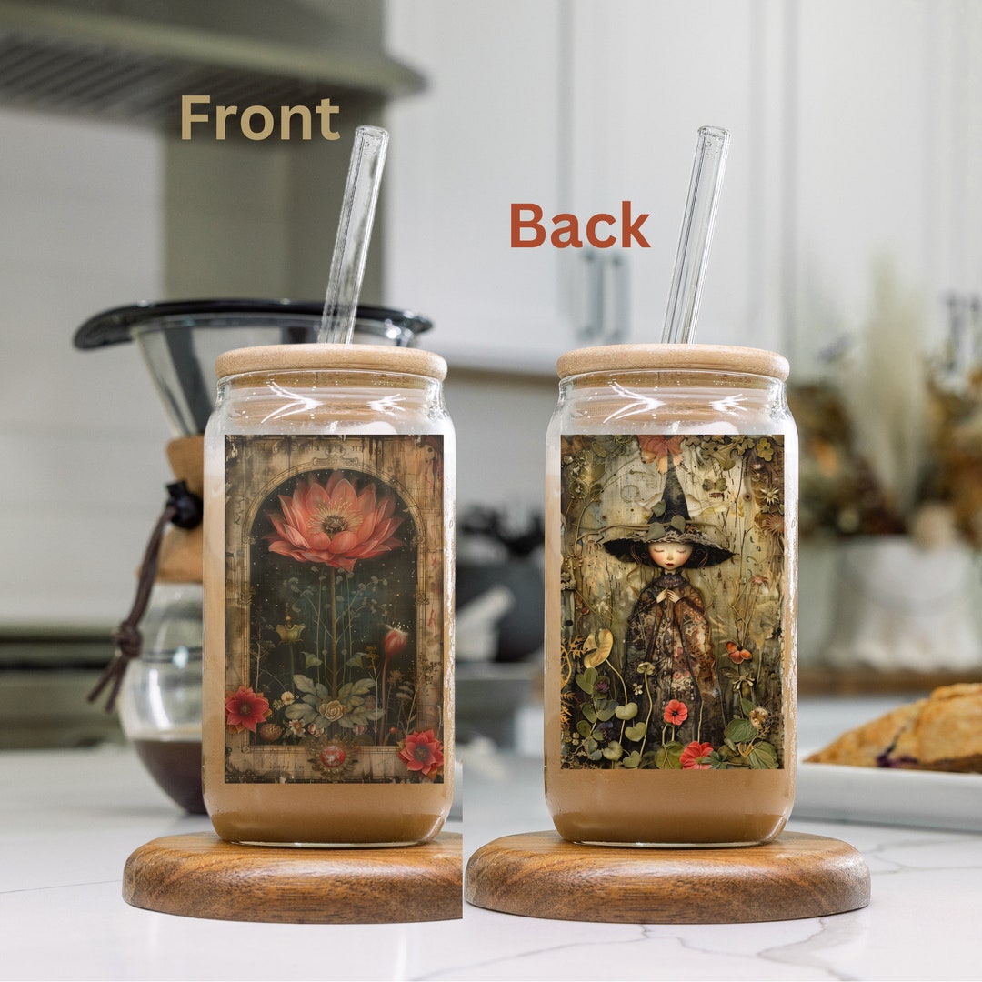 Enchanted Wood Nymphs Moths and Blooms Iced Coffee Glass 16 Oz Beer Can ...