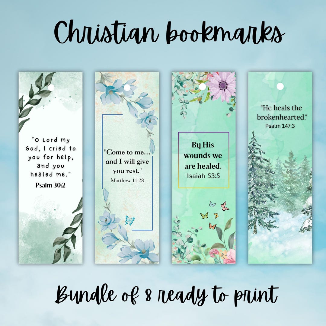 Bible Verse Bookmarks: Christian Printable Set (PDF Download, PNG Files ...