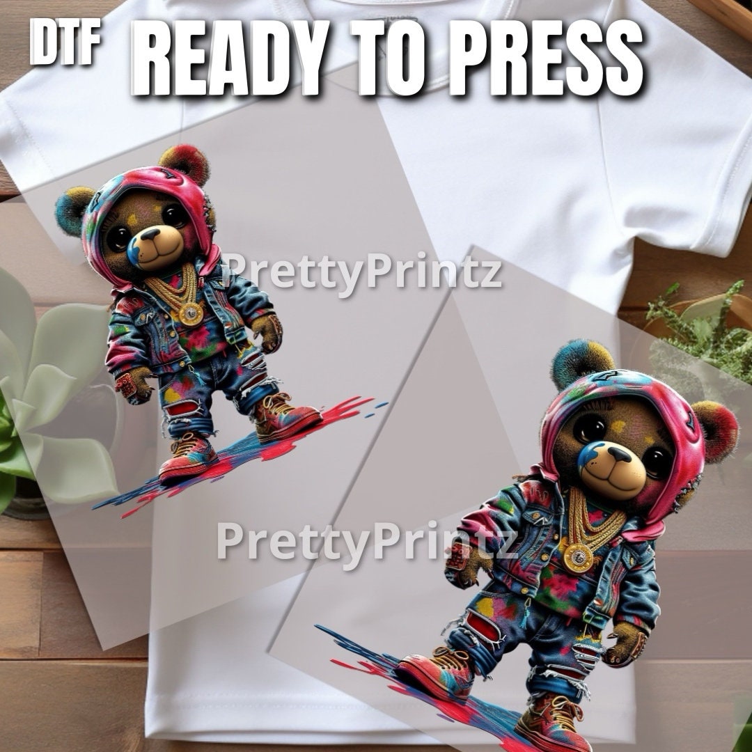 Ready to Press Hip Hop Bear, 3D Hip Bear Dtf Transfer, Paint Splatter ...