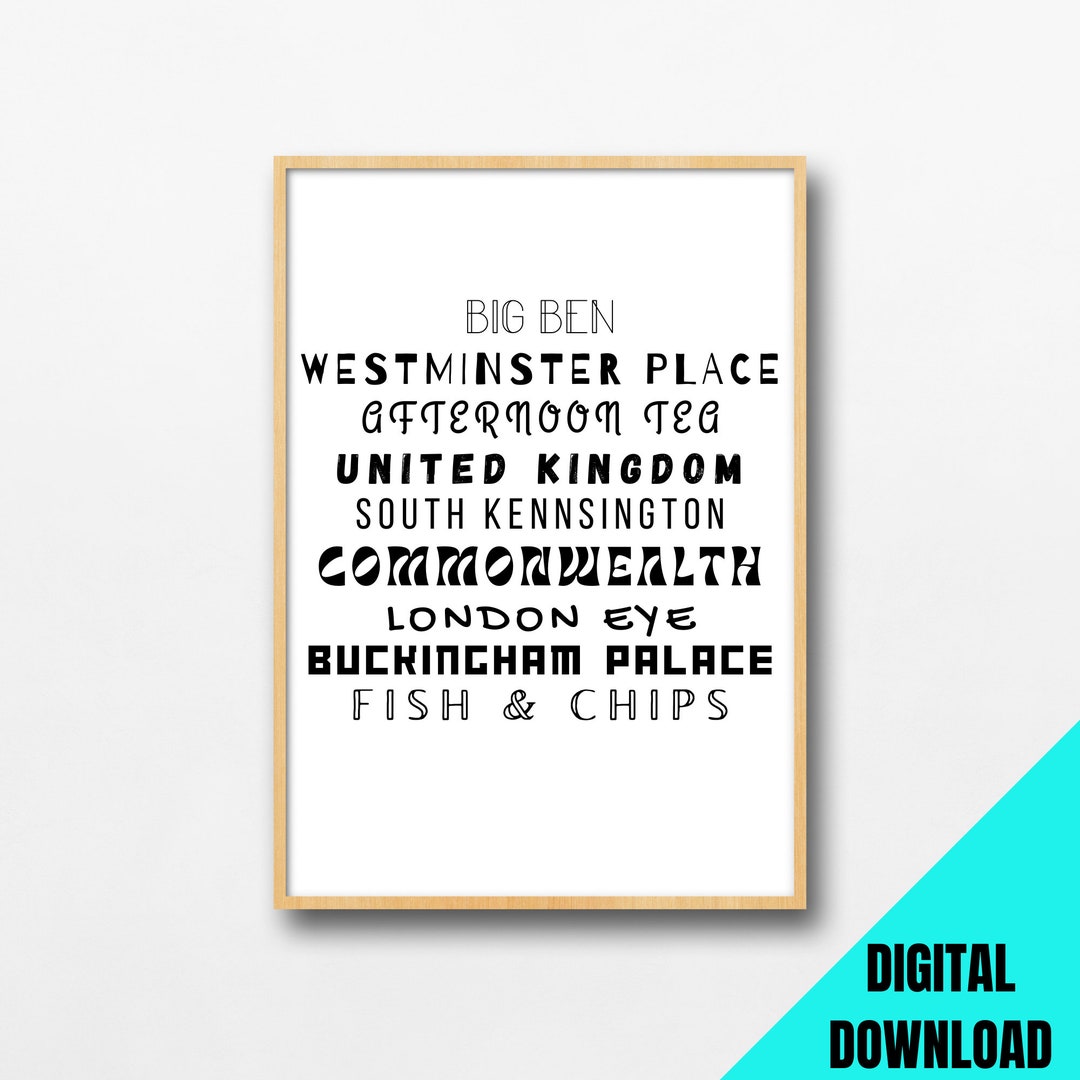 England Landmarks Poster Digital Download - Instant Digital Artwork ...
