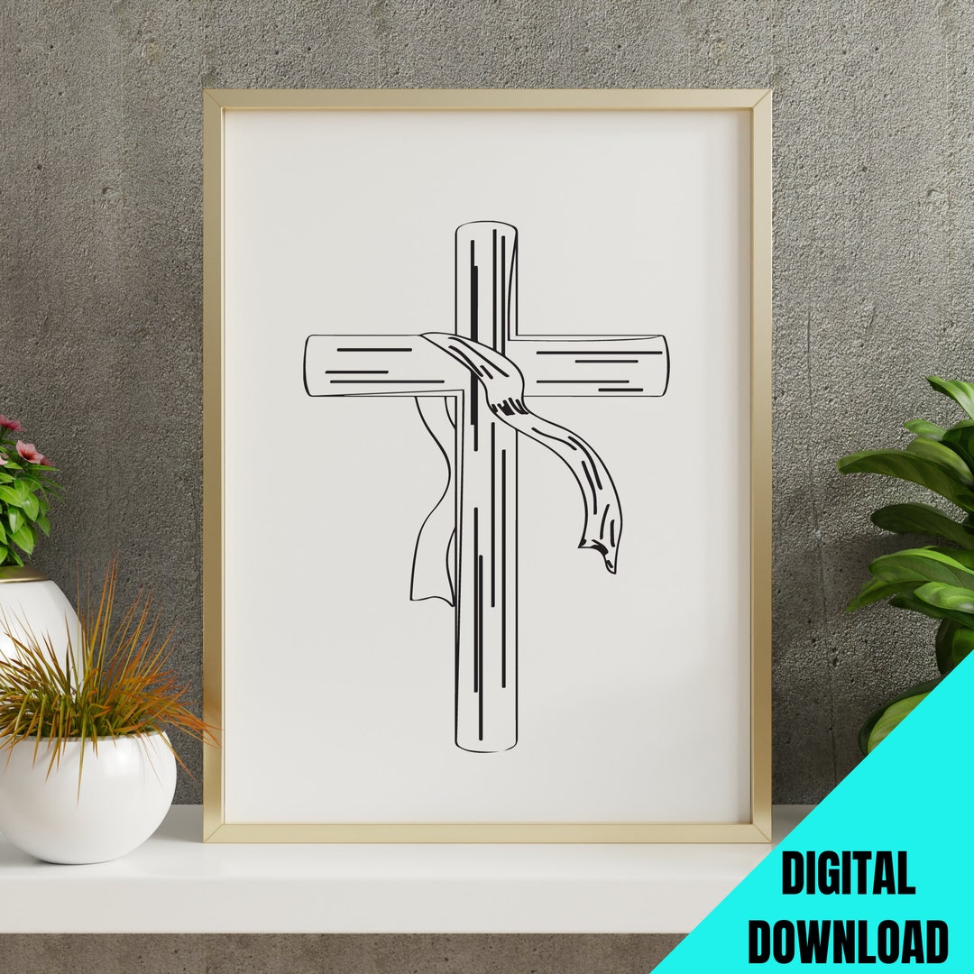 Minimalistic Black and White Cross Line Art - Instant Digital Download ...