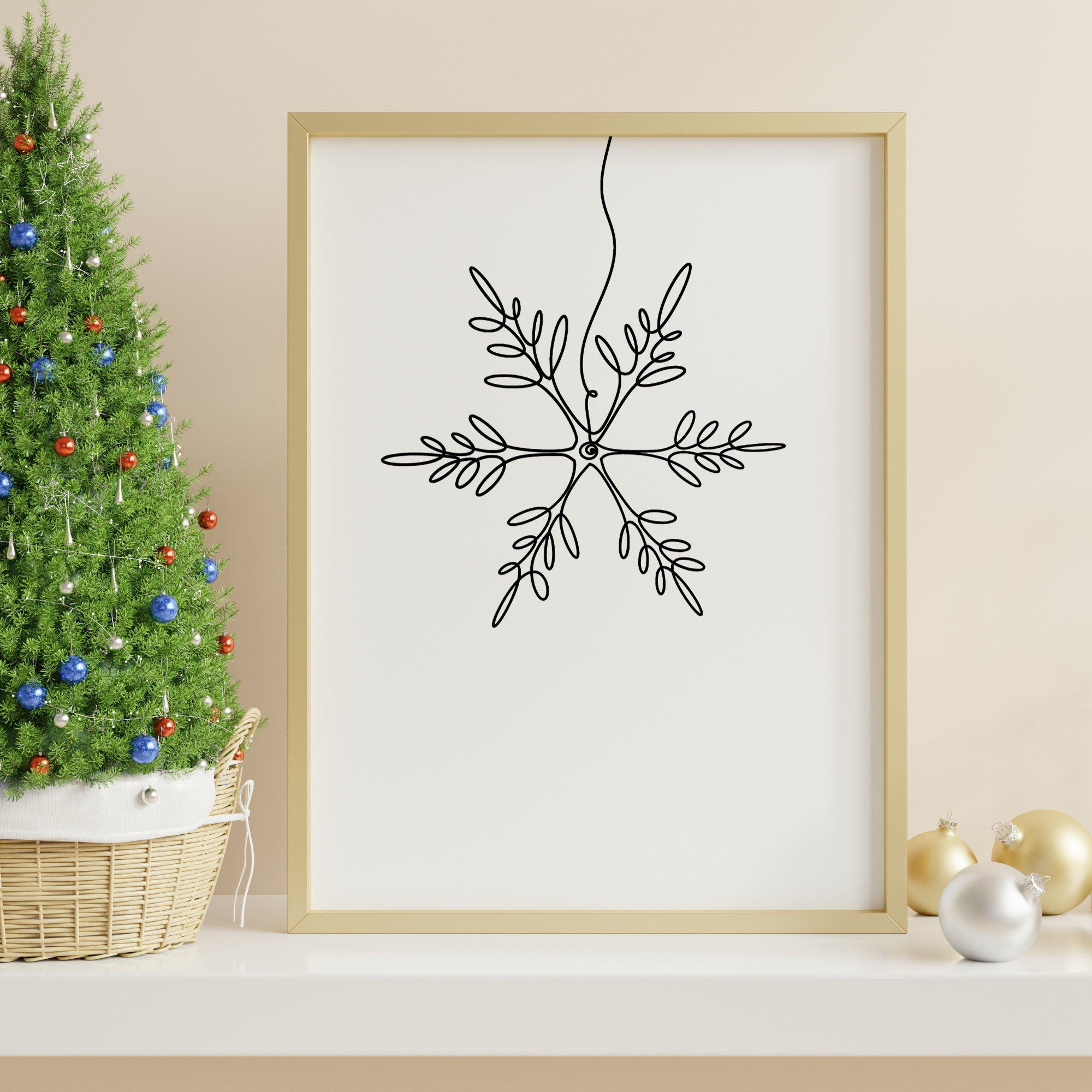 Snowflake Winter Line Art Picture Holiday Season Digital Poster Xmas ...