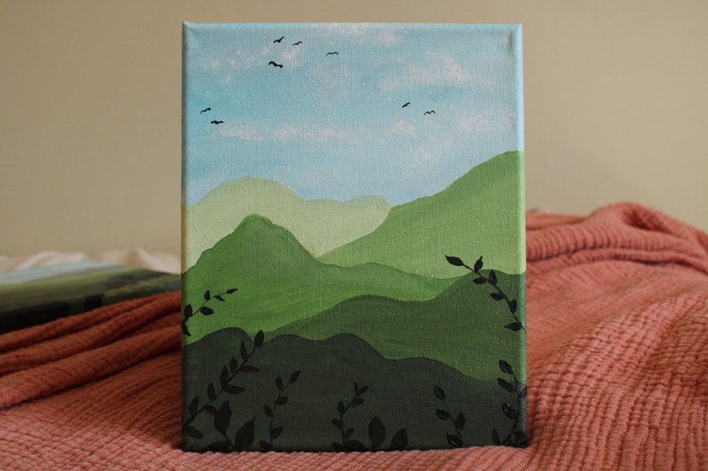 Mountain Landscape Painting, 8x10 Acrylic on Canvas, Hand Painted ...